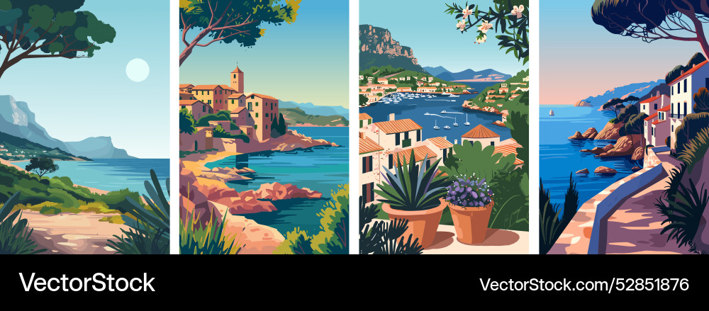 Majorca landscape posters set spain travel Vector Image