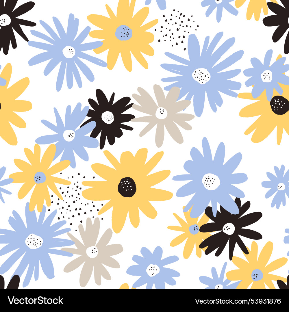 Seamless ink drawn daisy flowers pattern fashion – Royalty-Free Vector ...
