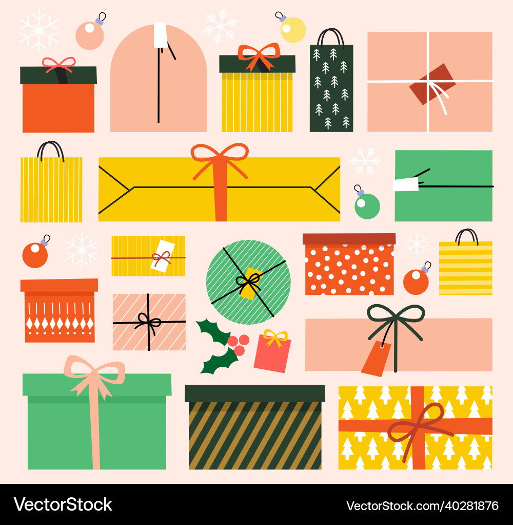 Set of colorful presents and decorations Vector Image