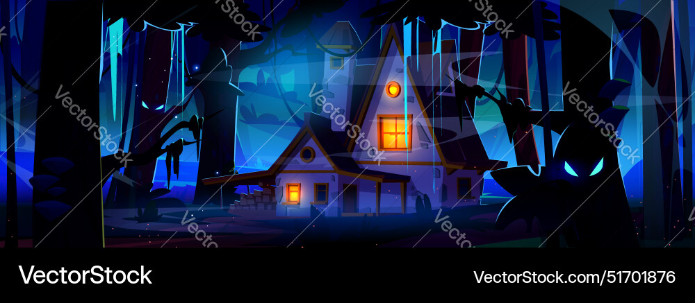 Spooky forest landscape with house Royalty Free Vector Image