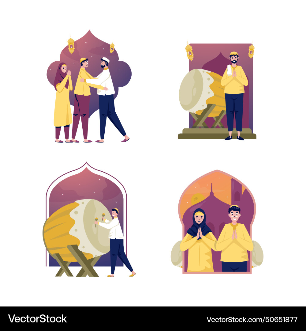 Islamic muslim character for ramadan tradition set