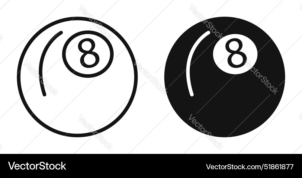 Pool 8 ball icon set in black and white outlines Vector Image