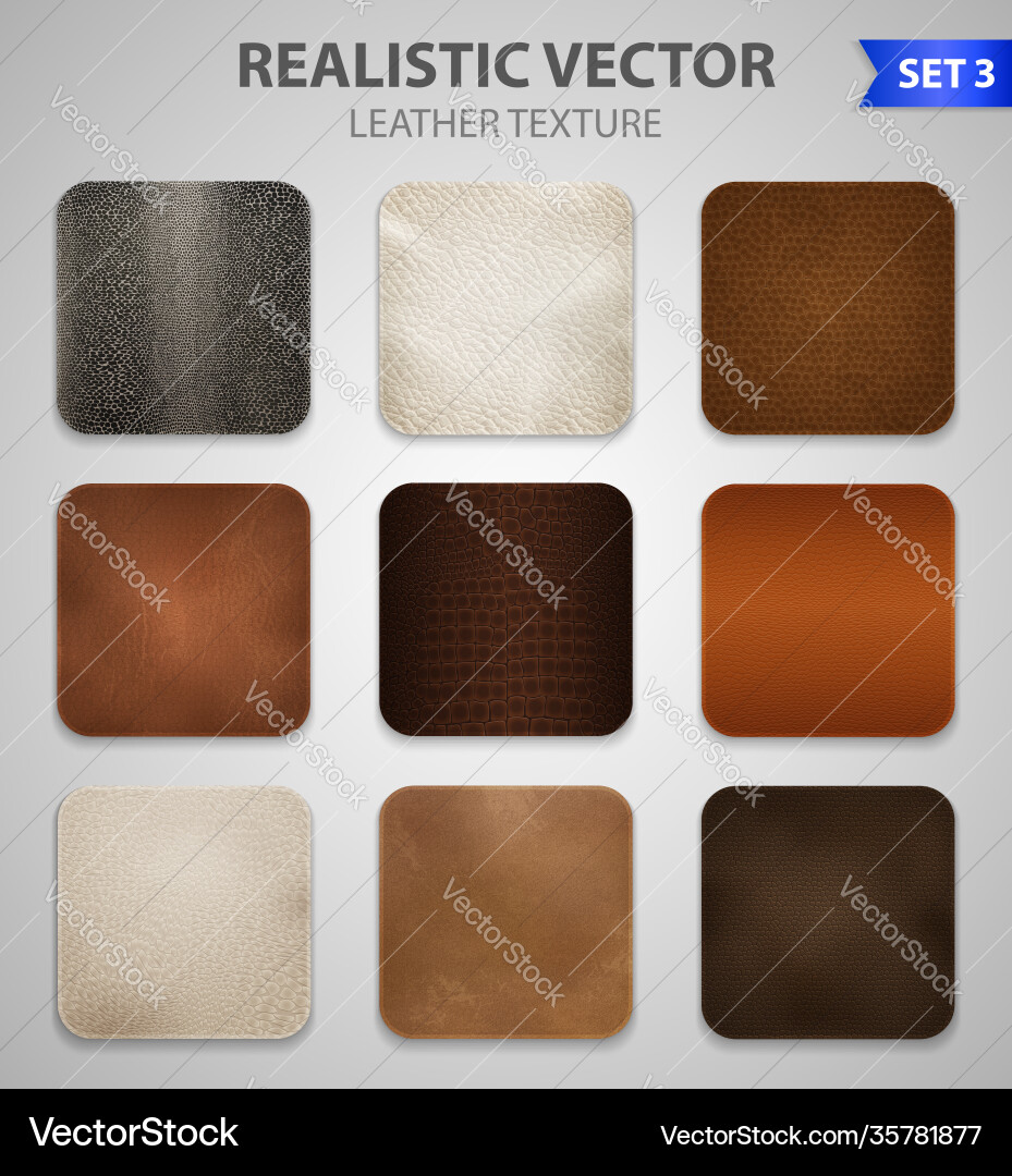 Realistic leather patches samples set Royalty Free Vector