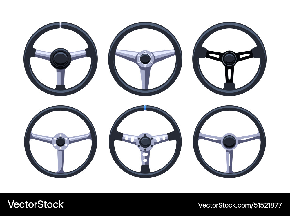 Six car steering wheels on a white background Vector Image