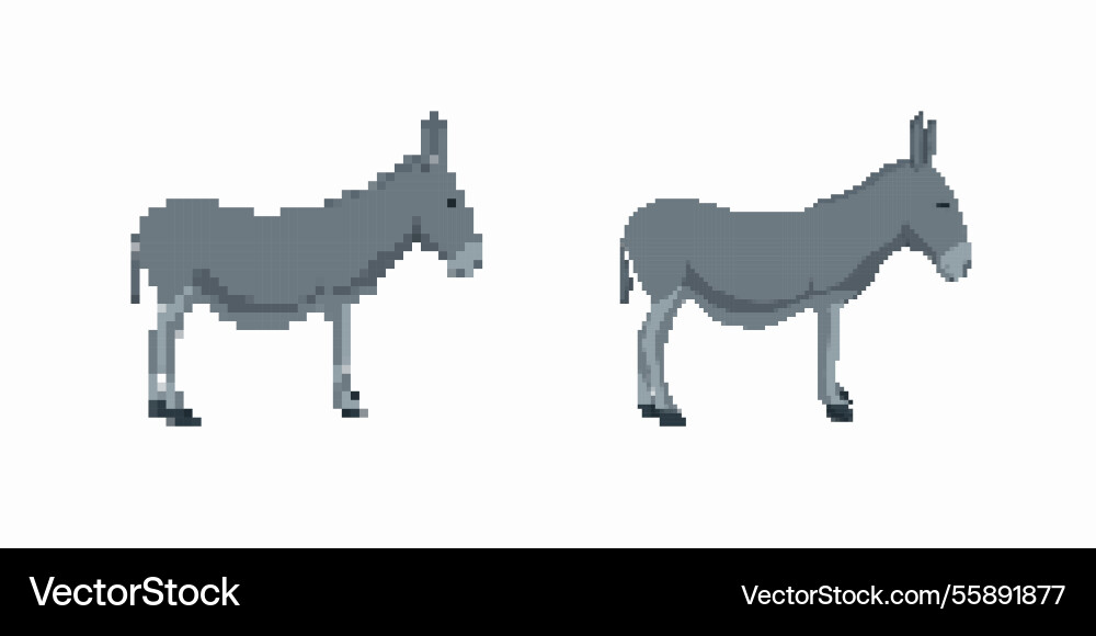 Two pixel art donkeys facing right in simple Vector Image