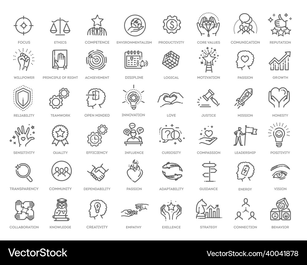 Core values line icons outline symbols Royalty Free Vector