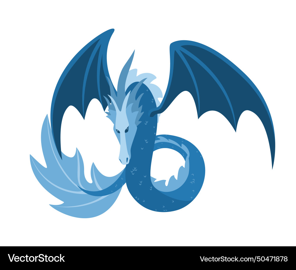 Cute blue dragon flying fantasy character Vector Image