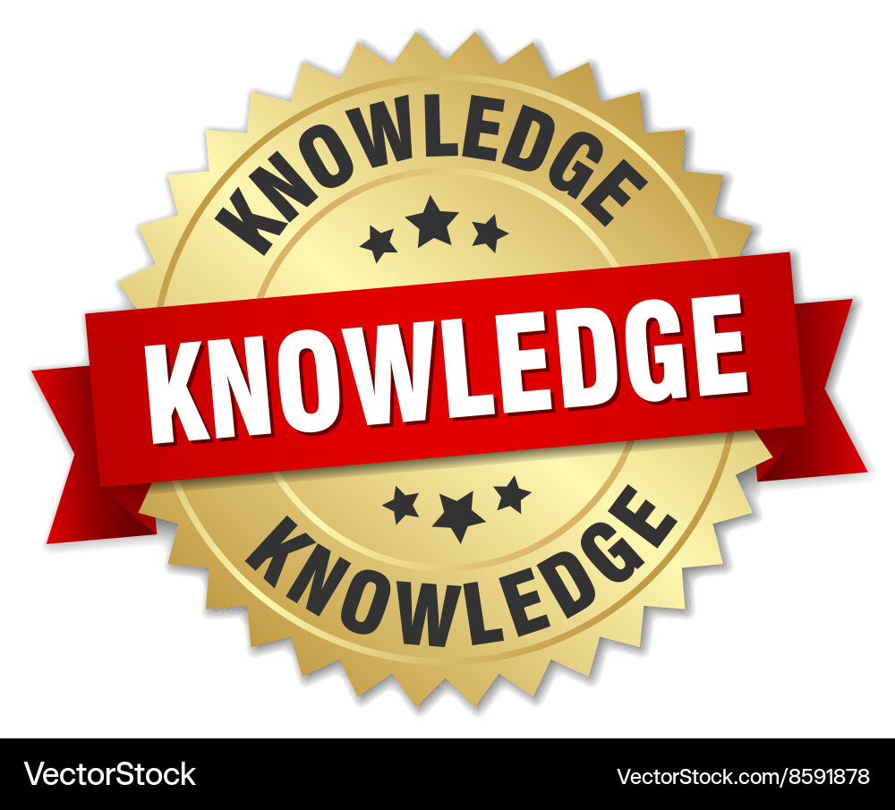 Knowledge 3d gold badge with red ribbon Royalty Free Vector