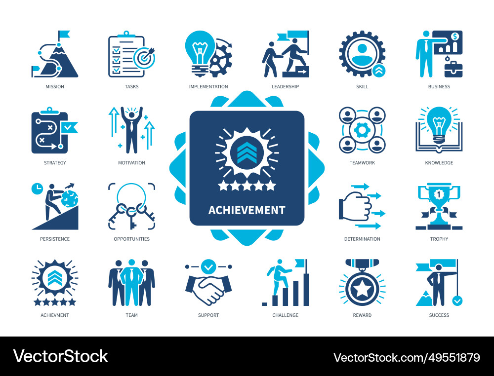 Achievement solid icon set Royalty Free Vector Image