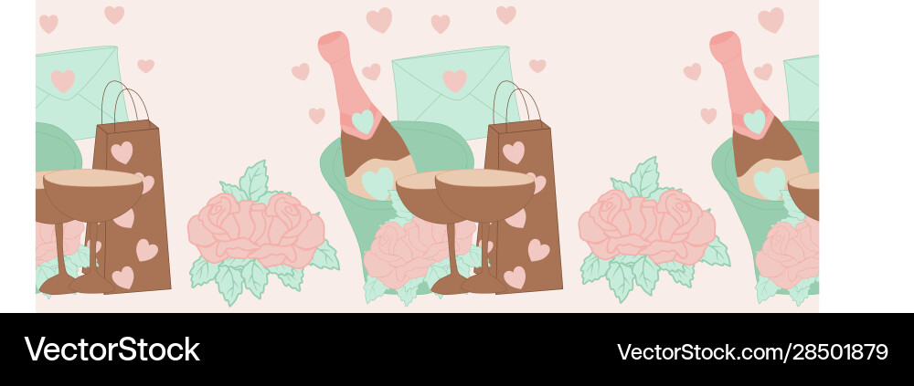 Champagne Hearts Border Royalty Free Vector Image
