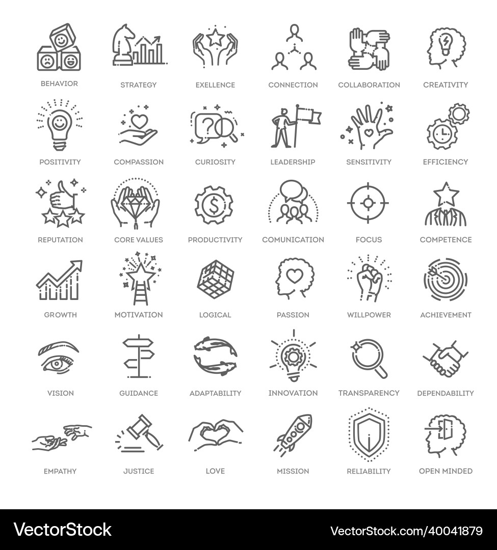 Core values line icons outline symbols Royalty Free Vector