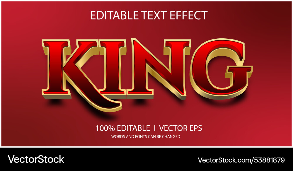 Editable king text effect with modern style Vector Image