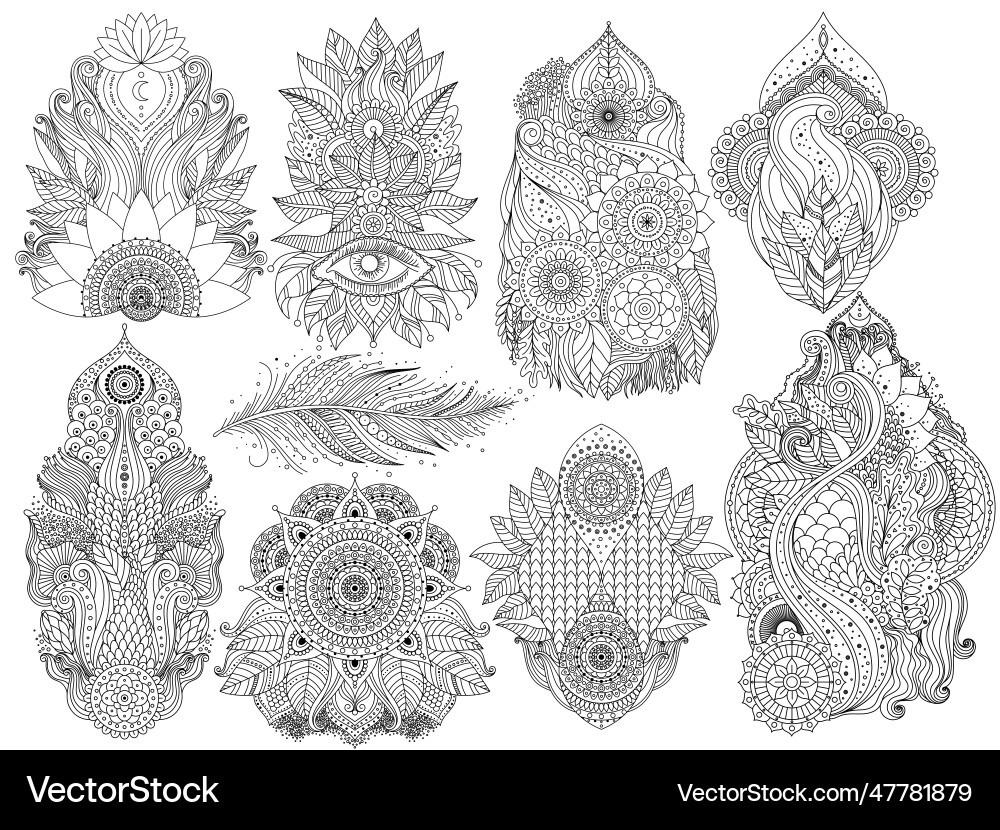 Indian floral mehendi set Royalty Free Vector Image