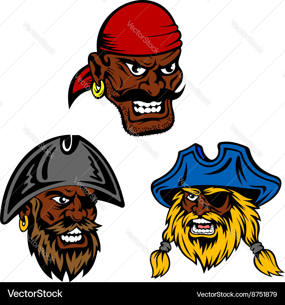 Pirate ship crew with black captain and sailors Vector Image