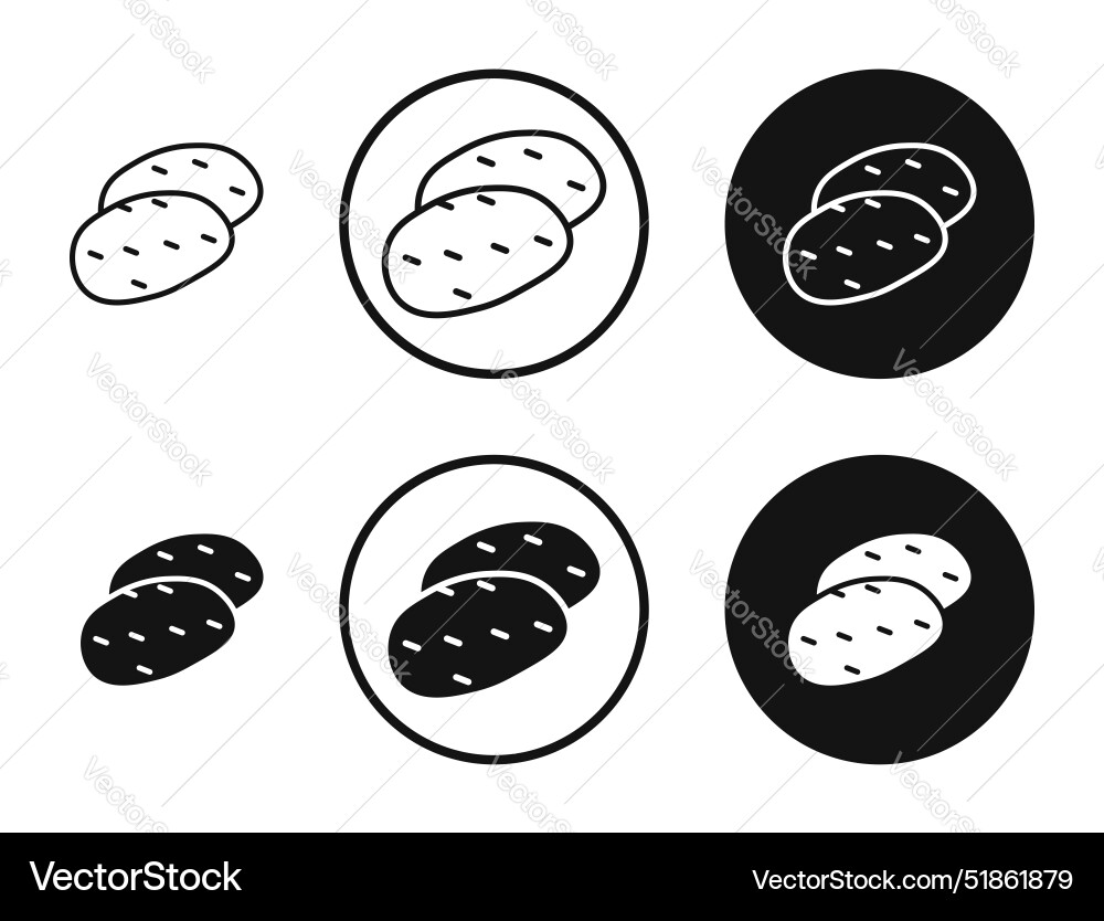 Potato icon set in black and white outlines Vector Image
