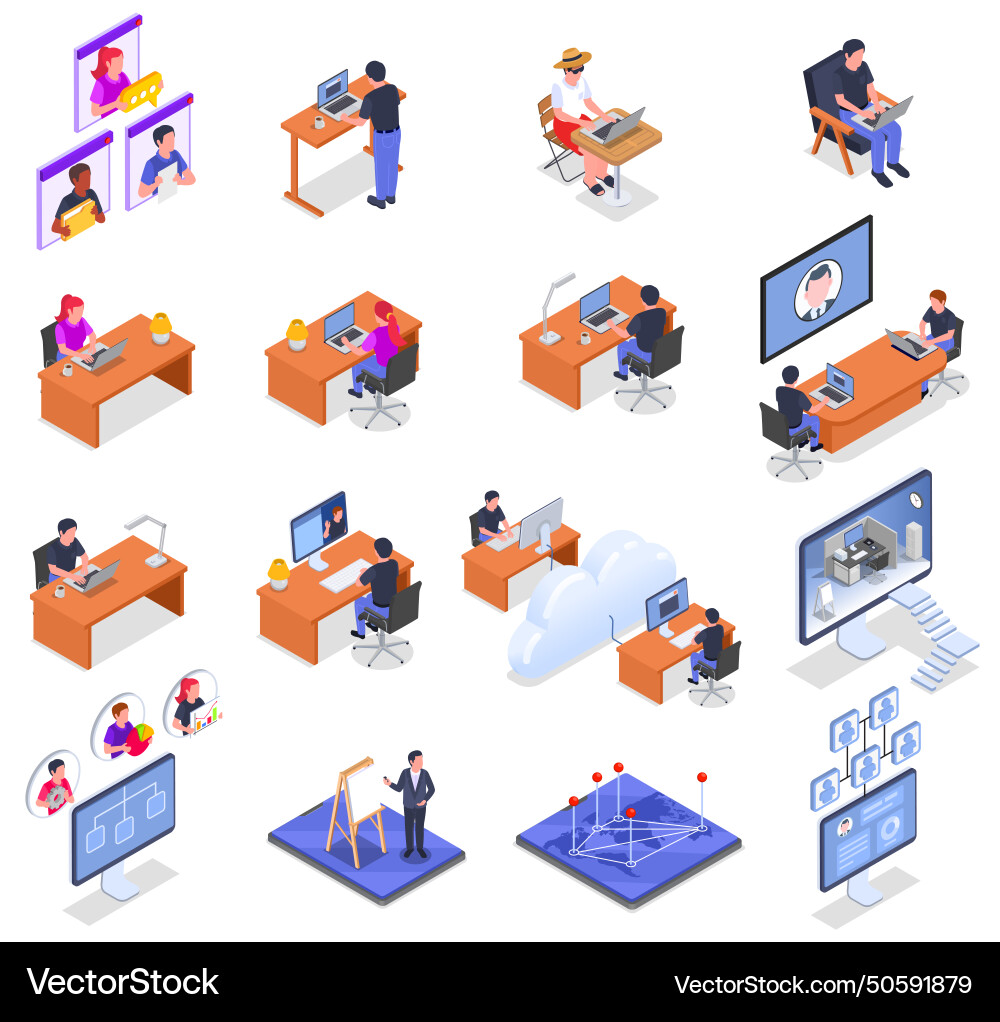 Remote working icons set Royalty Free Vector Image