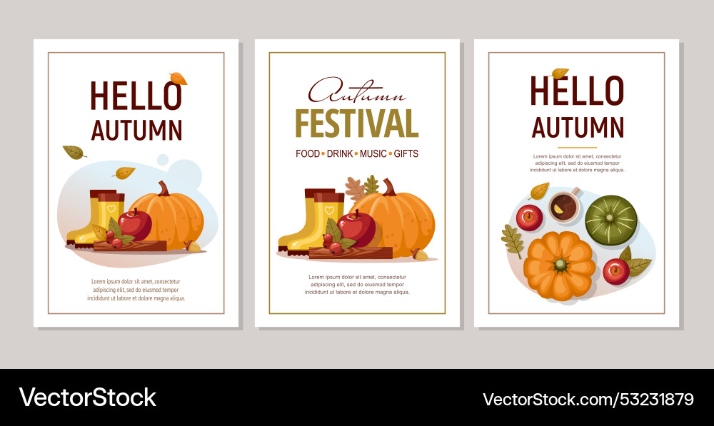Set hello autumn greeting card poster template Vector Image