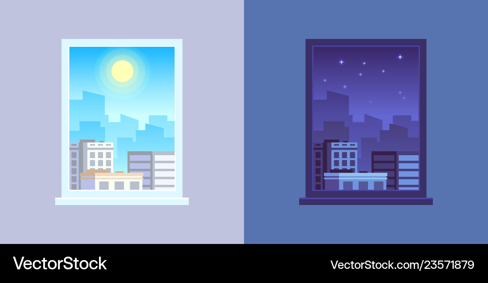 Window view day and night cartoon concept Vector Image