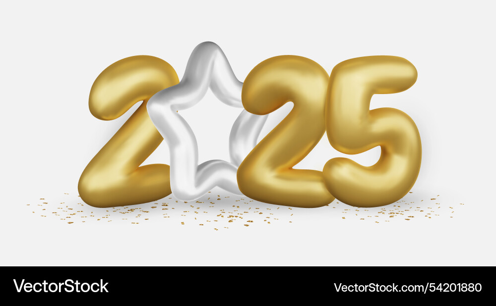 2025 realistic glossy number with gold gift box Vector Image