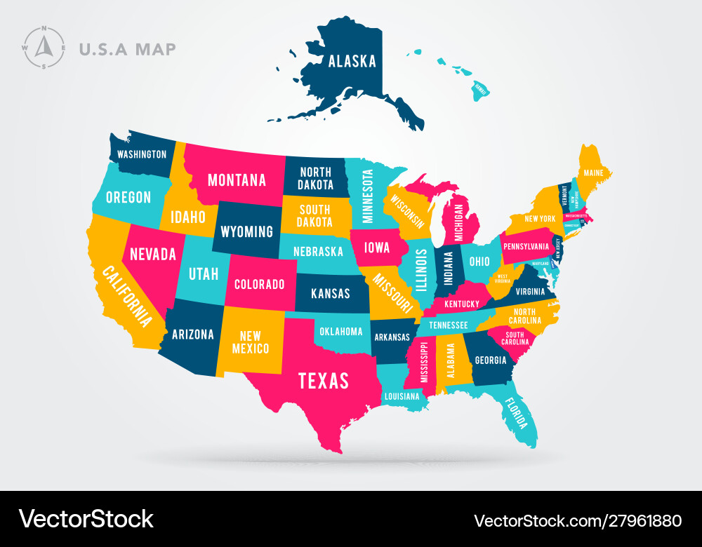 Colorful USA Map Royalty Free Vector Image - VectorStock