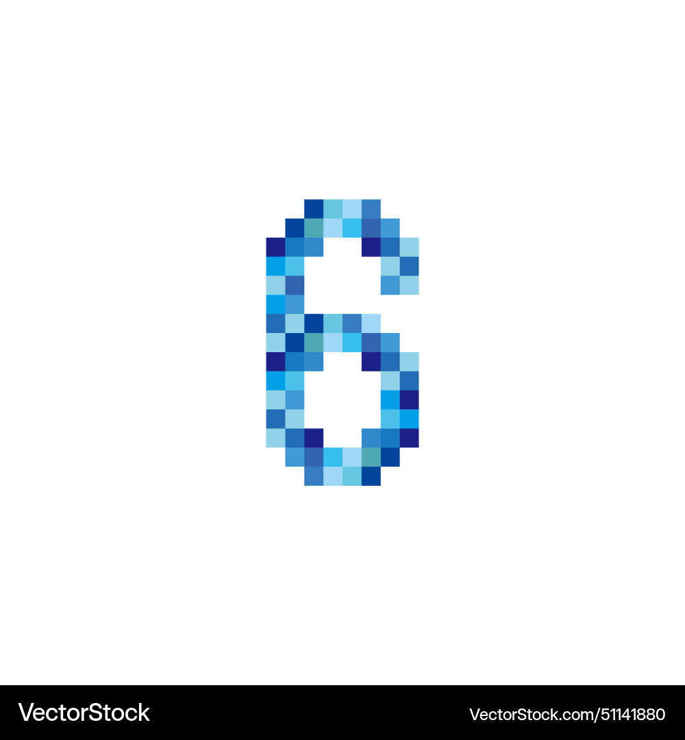 Number 6 pixels simple blue logo symbol Royalty Free Vector