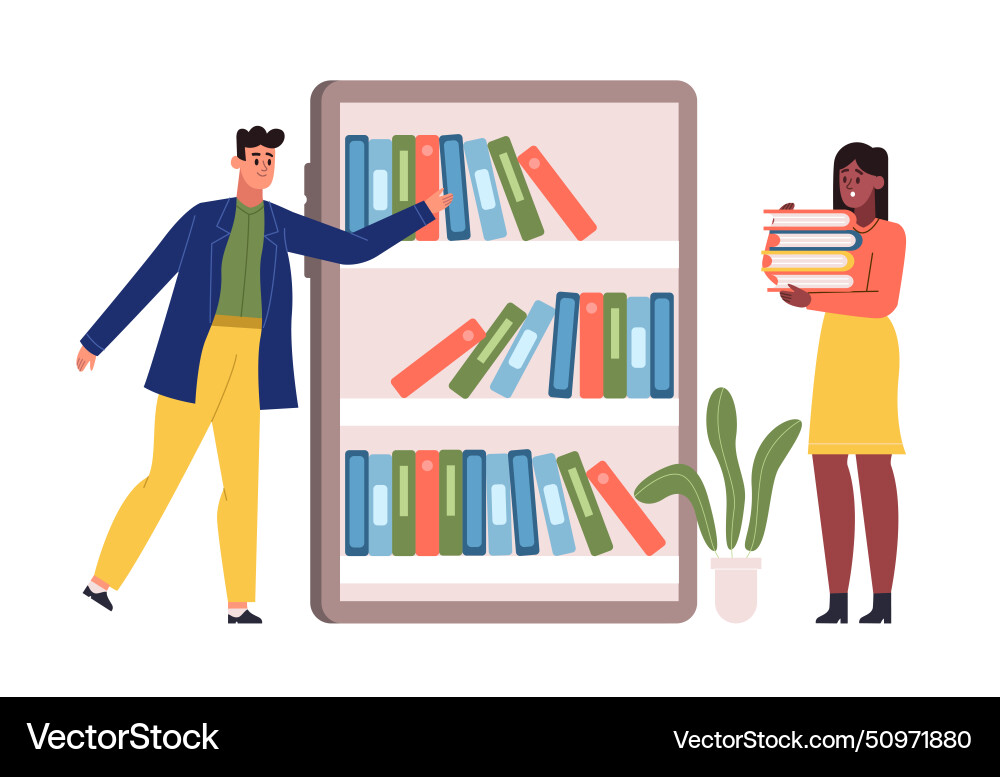 People studying and reading library books Vector Image