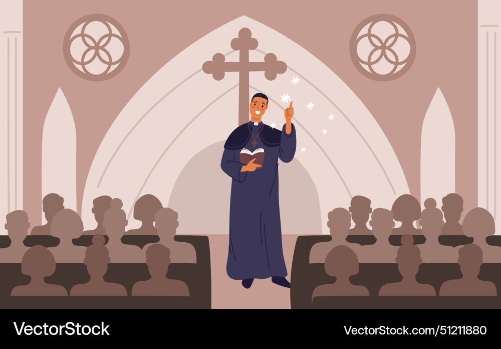 Sermon in catholic cathedral cartoon people Vector Image