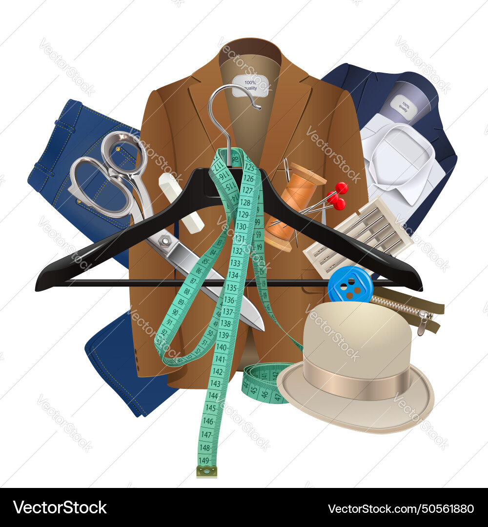 Tailoring concept with measuring tape and sewing Vector Image