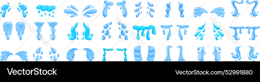 Tear streams icons set water splashing effects Vector Image