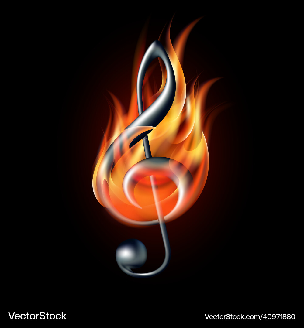 Treble clef silhouette in fire flames flaming Vector Image