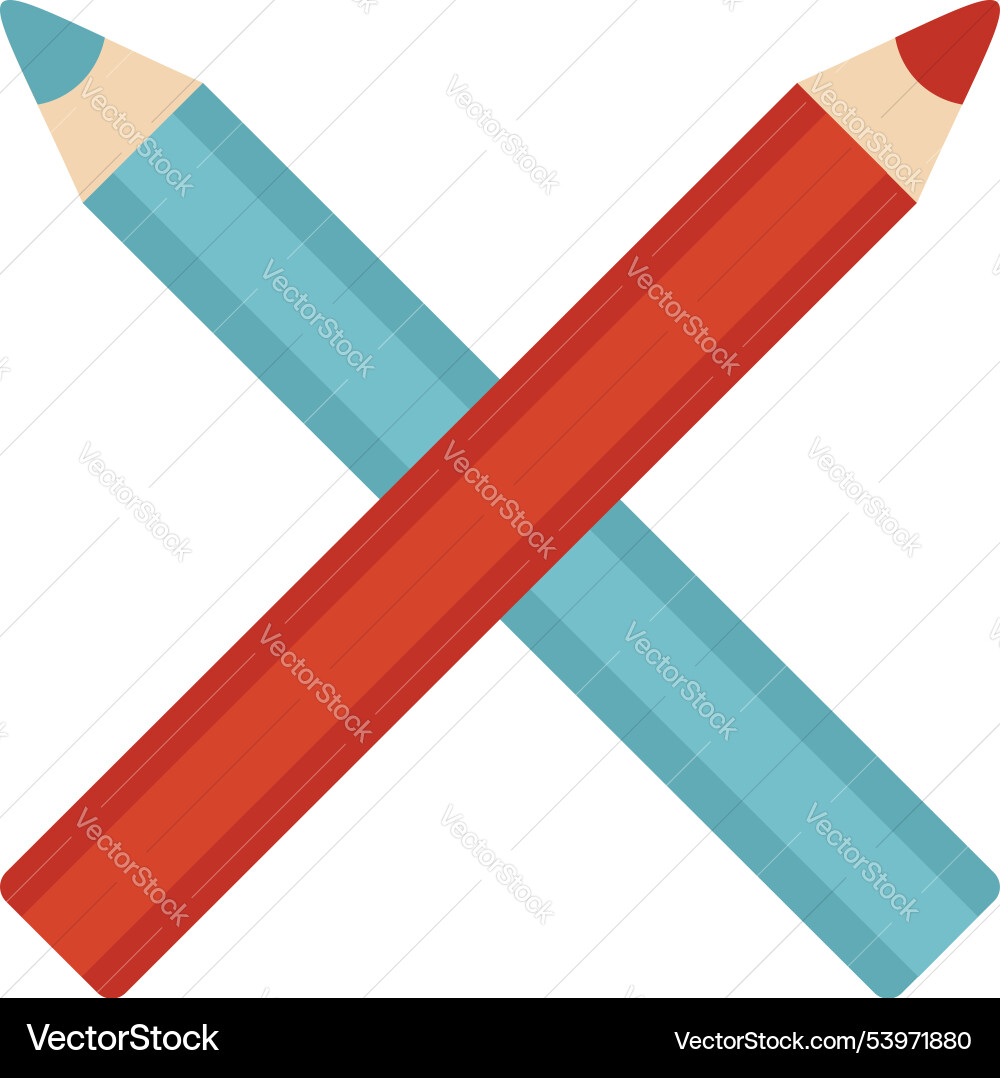 Two colored pencils crossing each other making Vector Image