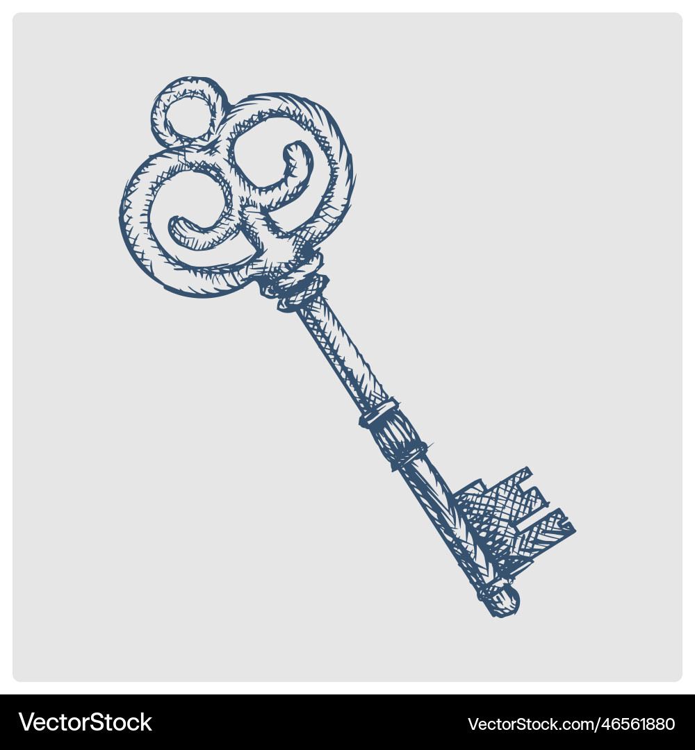 Vintage Key Sketch Antique Key Drawing Etsy