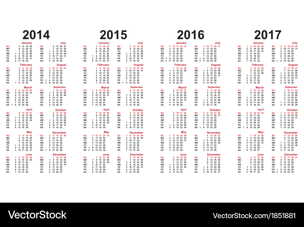 2014-2017 Calendar Spread Royalty Free Vector Image