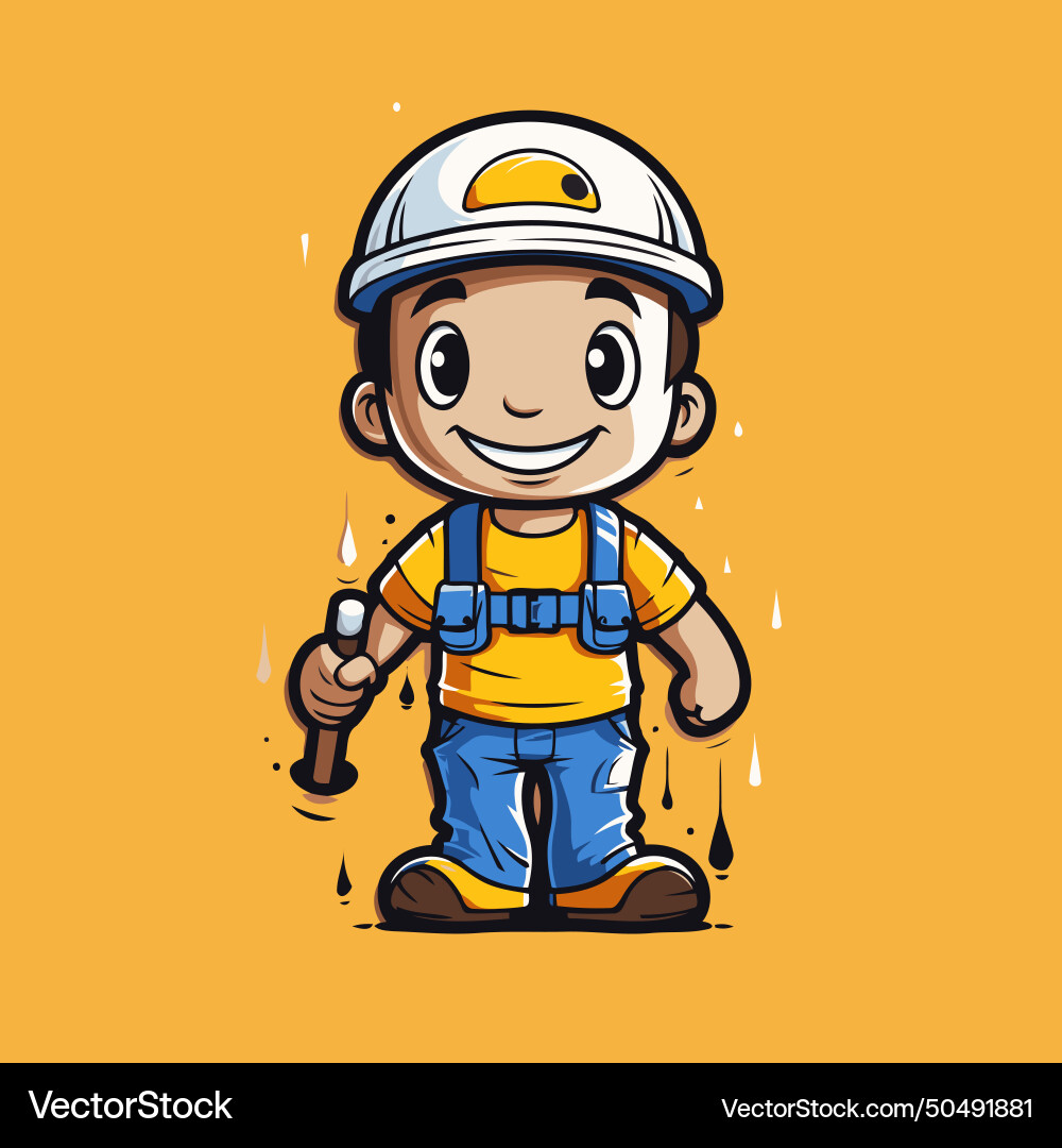 Cartoon boy worker character with hammer Vector Image