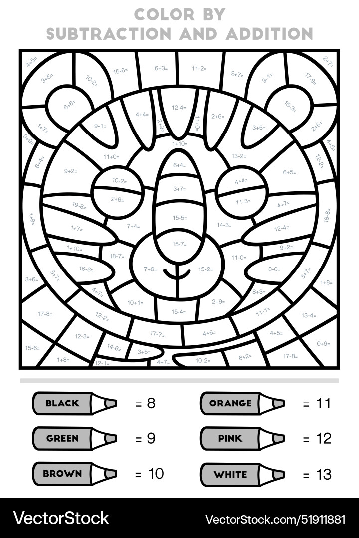 Color by addition and subtraction education game Vector Image