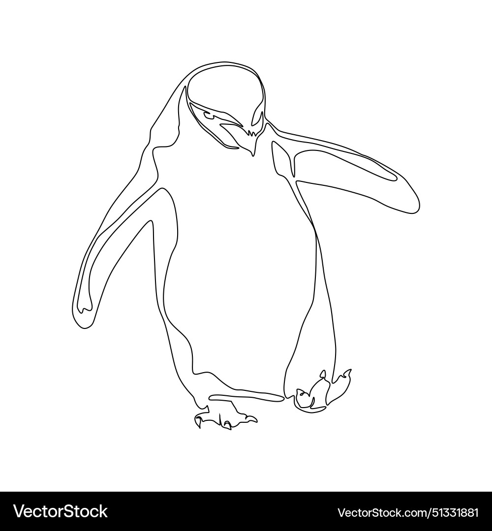 Penguin line art one continuous Royalty Free Vector Image