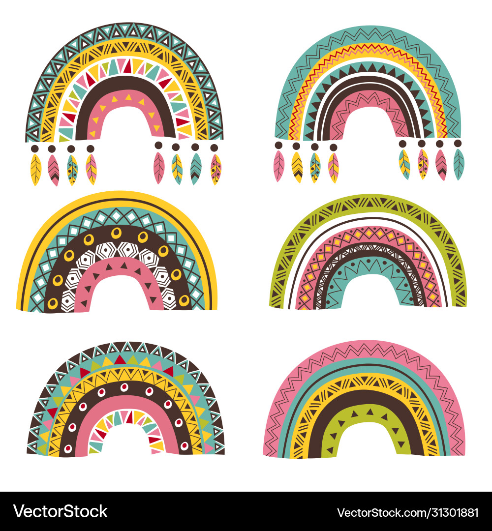 Set isolated tribal rainbow part 2 Royalty Free Vector Image