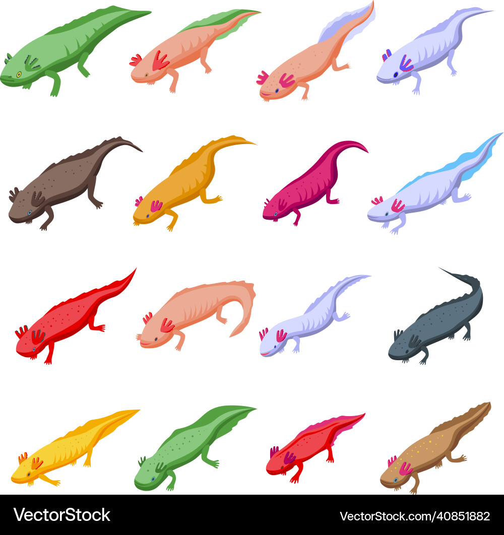 Axolotl Icon Set - Cute Aquatic Creatures Vector Image