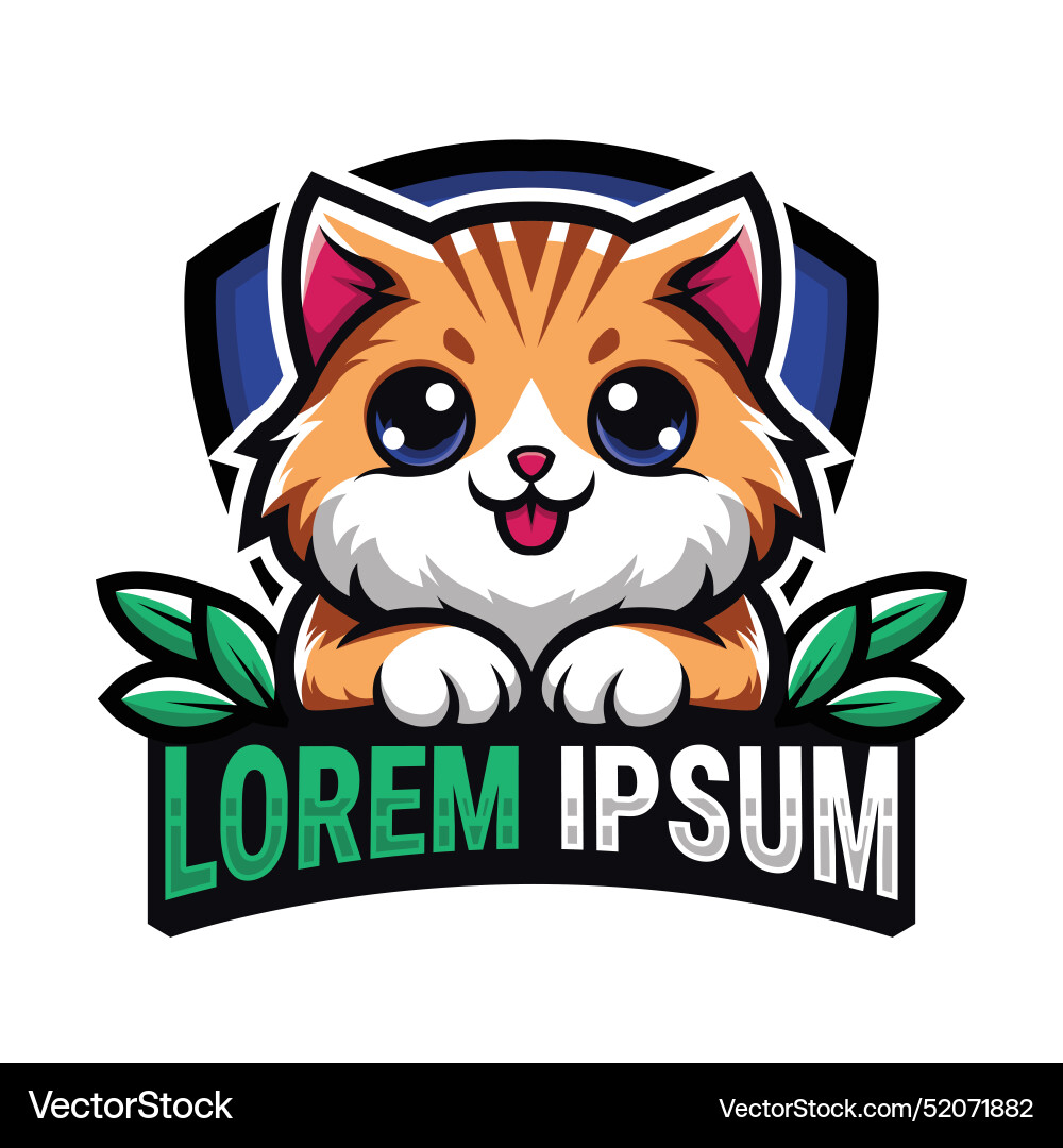 Cute cat mascot logo cartoon icon Royalty Free Vector Image