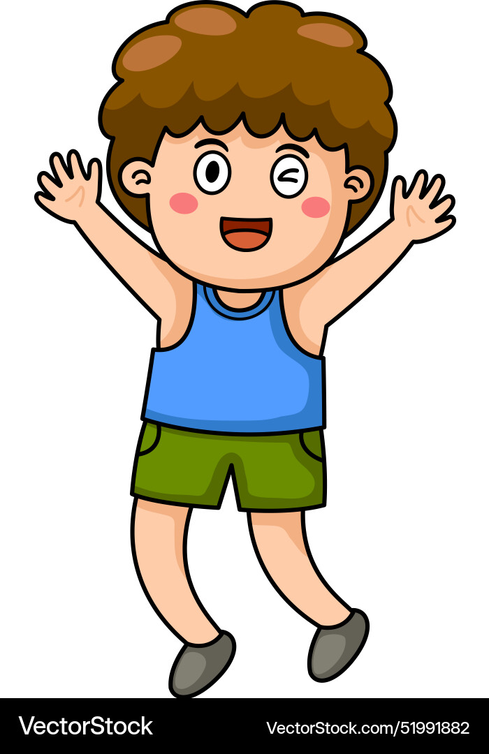 Kid boy stand happy celebrating pose Royalty Free Vector