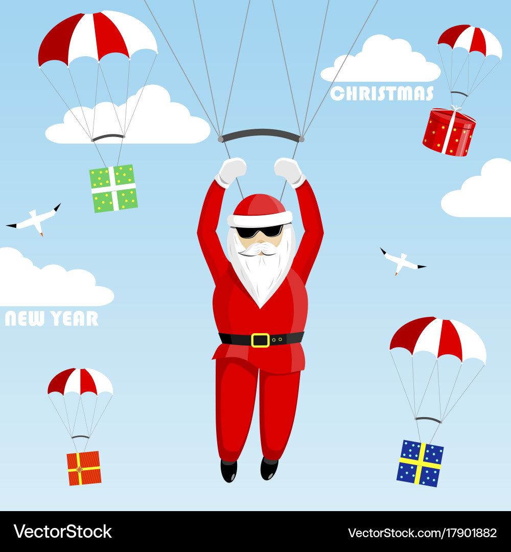 Santa claus on a parachute Royalty Free Vector Image