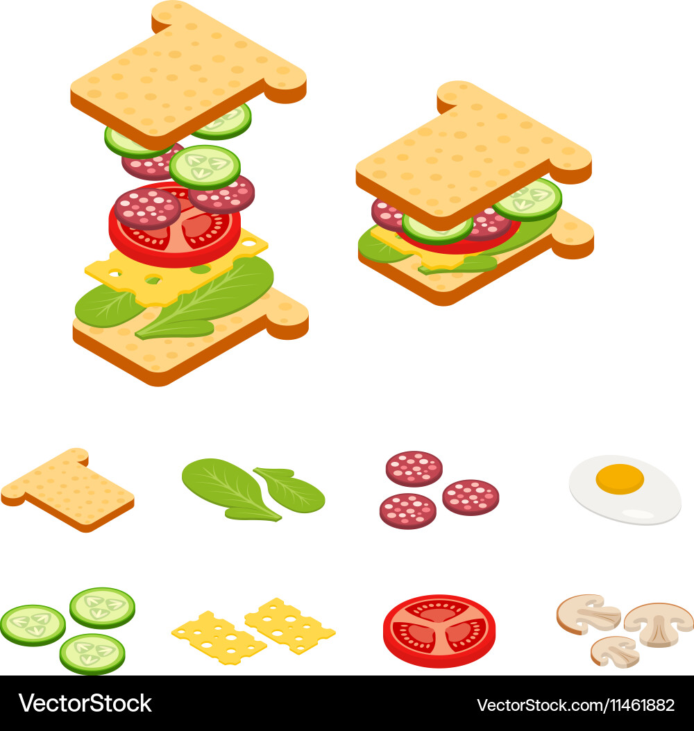Set constructor isometric sandwich Royalty Free Vector Image