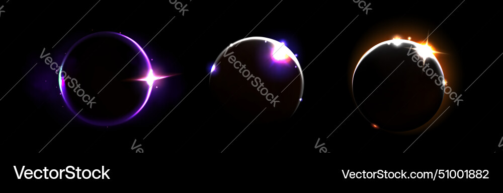 Solar eclipse and moon light neon ring Royalty Free Vector