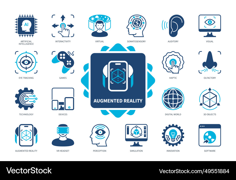 Augmented reality solid icon set Royalty Free Vector Image