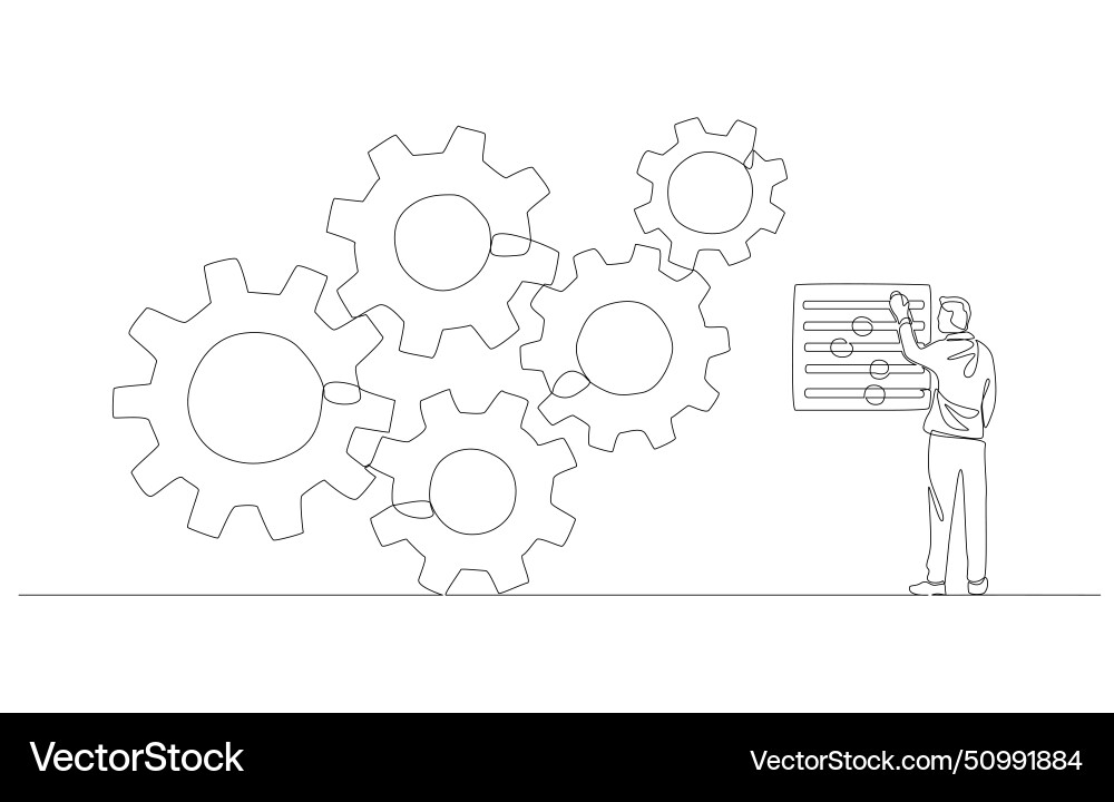 Businessman controlling cogwheel system Royalty Free Vector