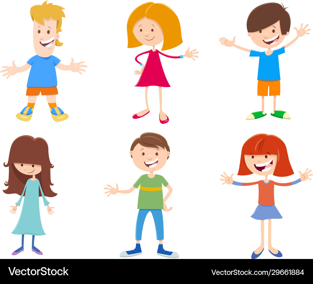 Cartoon happy children characters set Royalty Free Vector