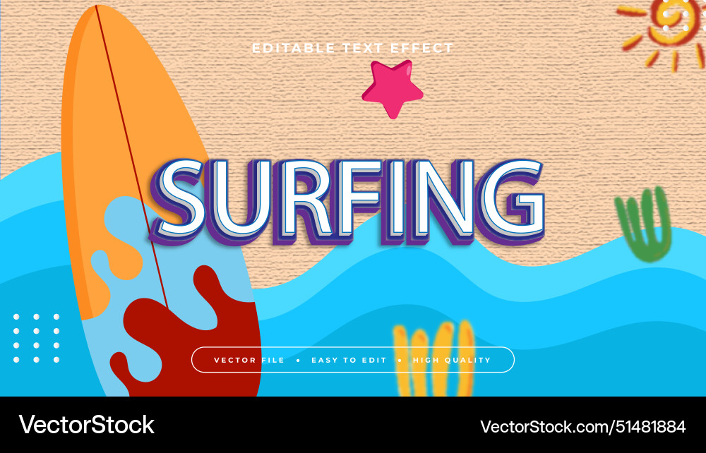Colorful surfing 3d editable text effect - font Vector Image