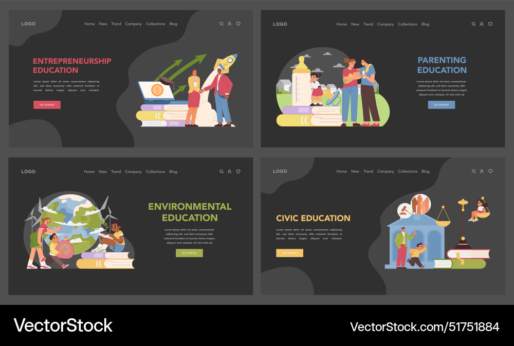 Educational themes set flat Royalty Free Vector Image