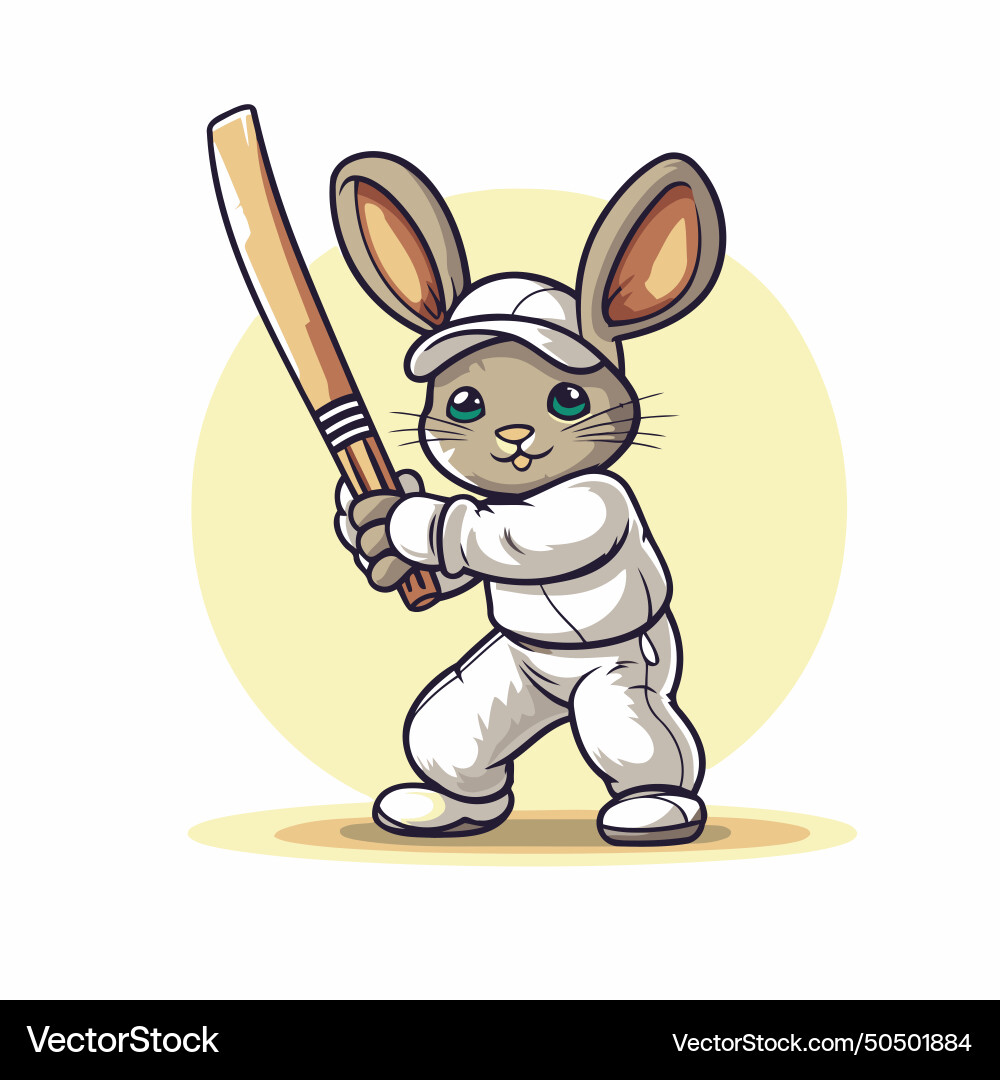 Rabbit with baseball bat cute cartoon character Vector Image