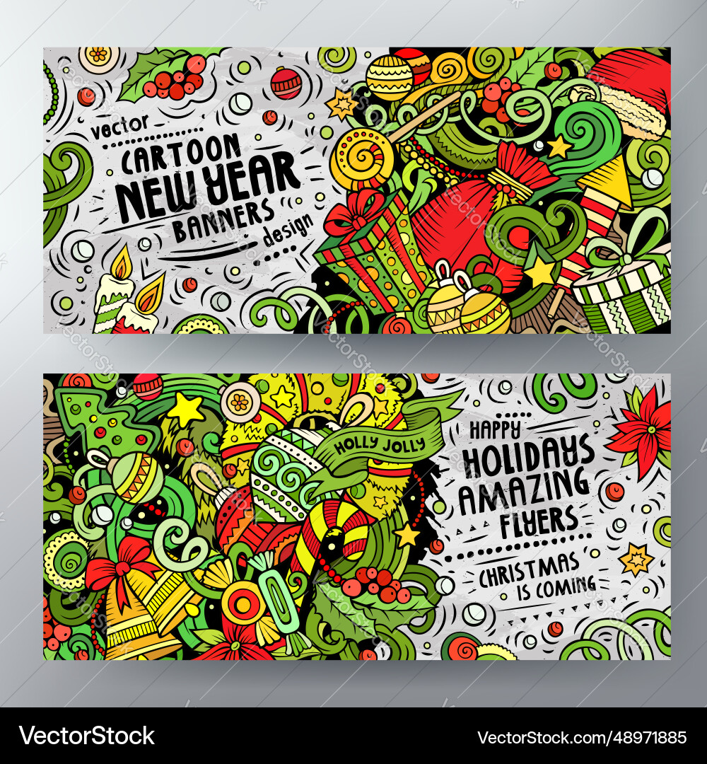 Cartoon cute doodles new year banners Royalty Free Vector